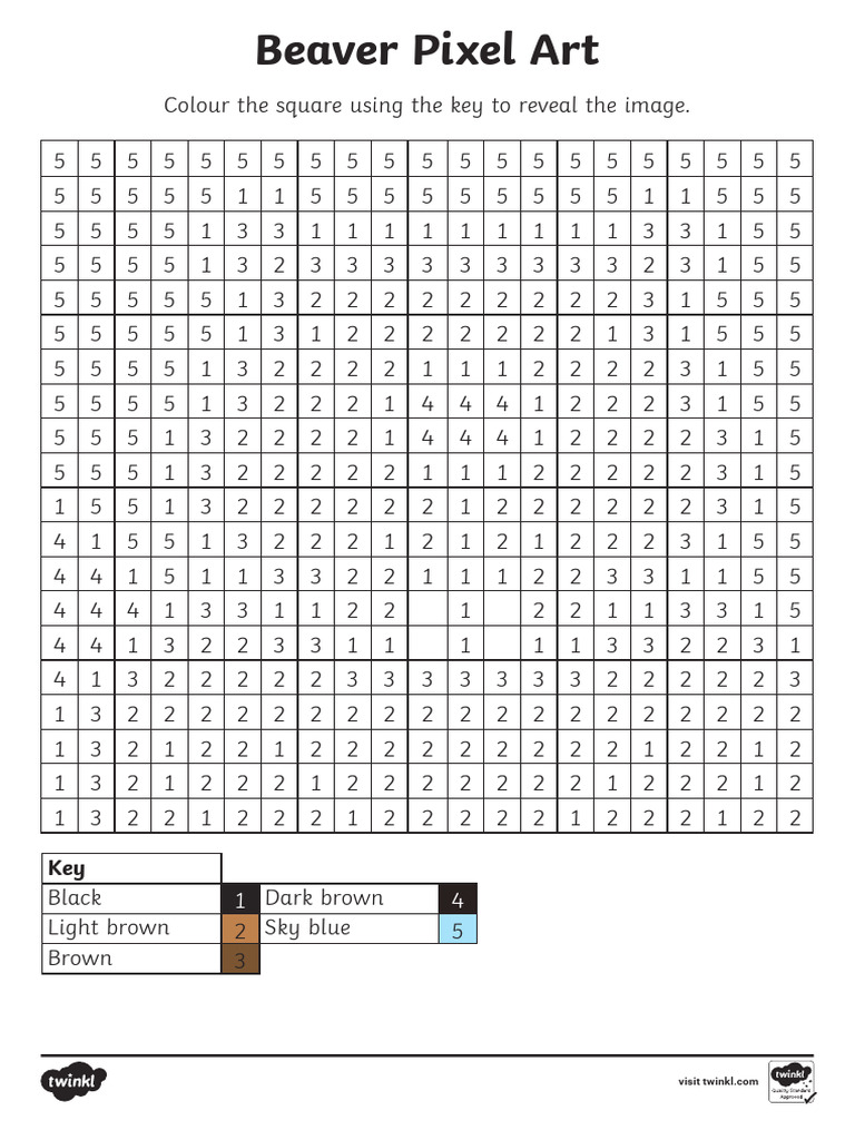 Beaver Pixel Art Color by Number | PDF | Computer Art | Contemporary Art