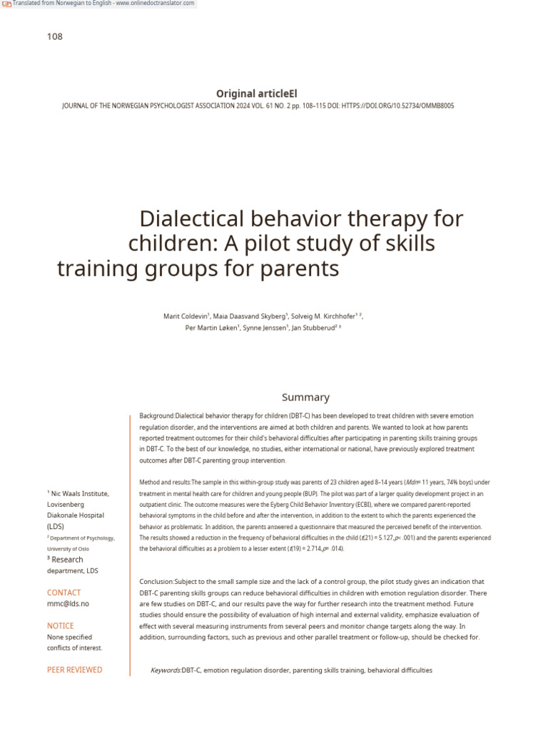 DBT-C Parenting Skills Group Study | PDF | Dialectical Behavior Therapy ...