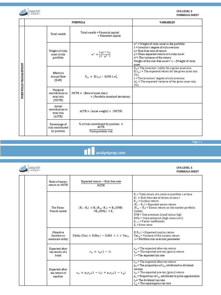 AnalystPrep Level III Formula Sheet-1683788813785 | PDF | Bonds ...