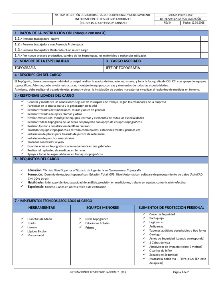 Ssoma-P-002-R-002 Irl Jefe Topografia | PDF | Depresión (estado de ...