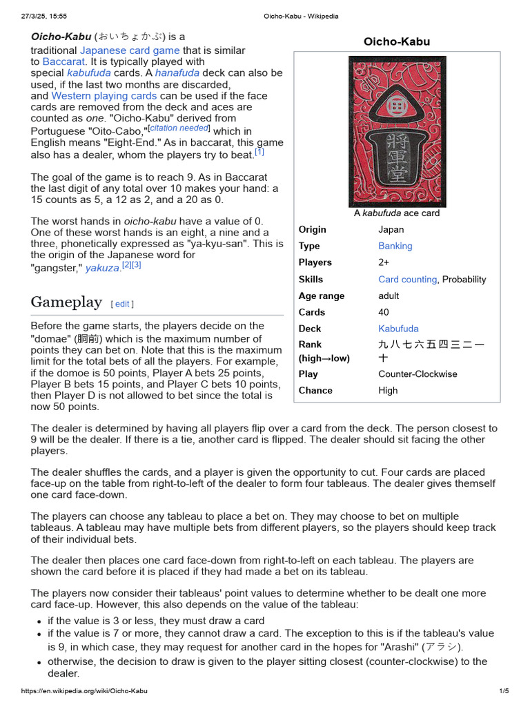 Oicho Kabu WK | PDF | Games Of Chance | Playing Cards