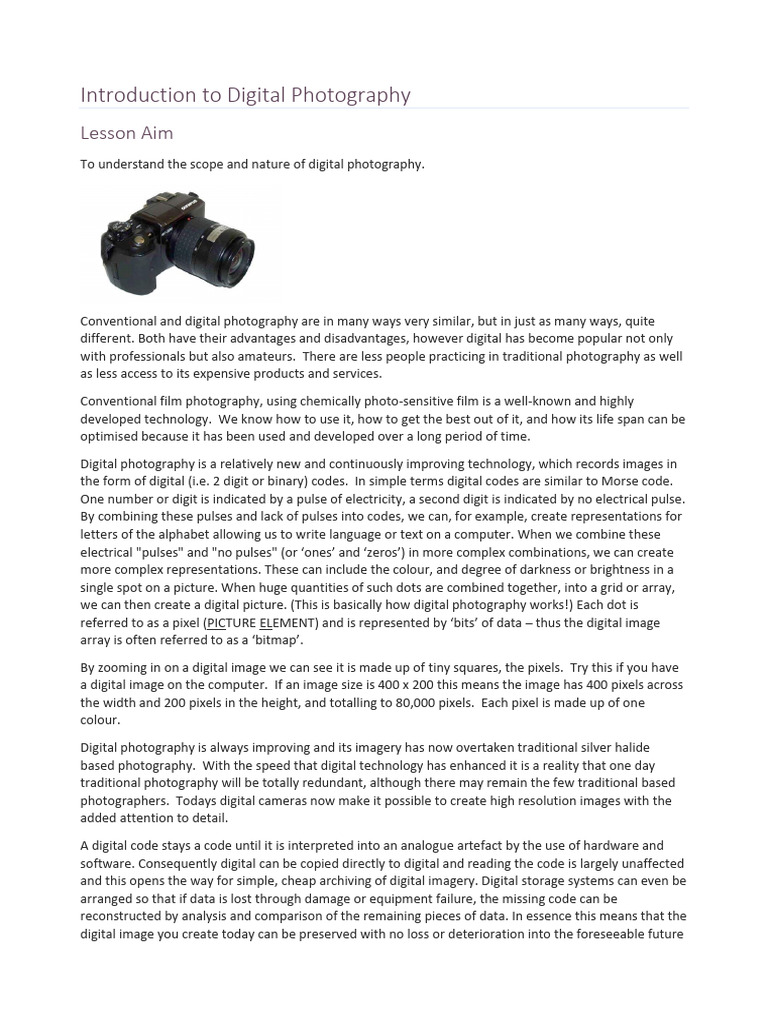 Lesson 1 and Assignment 1 Sample Digital Photography | PDF | Digital Camera | Pixel