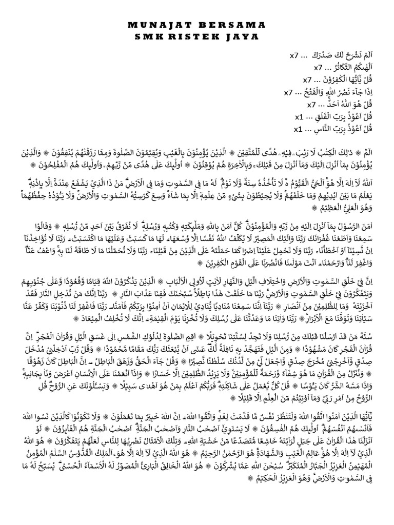 Teks Munajat Bersama RISTEK JAYA | PDF