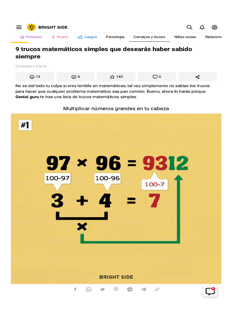 9 Trucos Matemáticos Simples Que Desearás Haber Sabido Siempre Genial | PDF