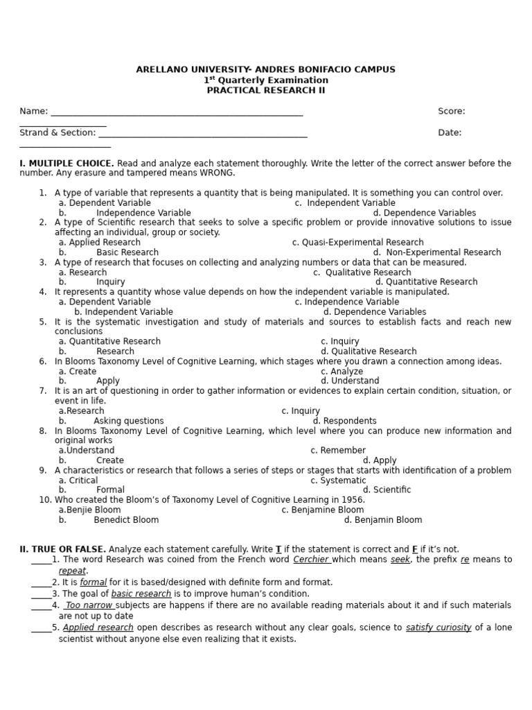 PR2 1ST Quarter Summative | PDF | Scientific Method | Science