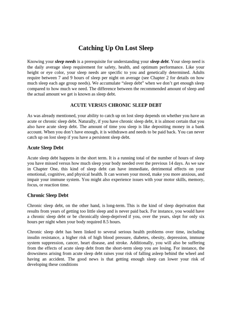 Understanding Sleep Debt: Acute vs. Chronic | PDF | Sleep | Chronic ...