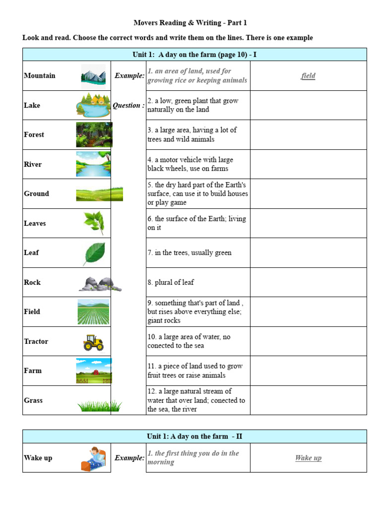 Movers Vocabularies - Reading & Writing Part 1 | PDF | Sky | Weather