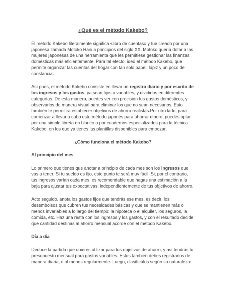 Qué Es El Método Kakebo | PDF | Ahorro | Presupuesto