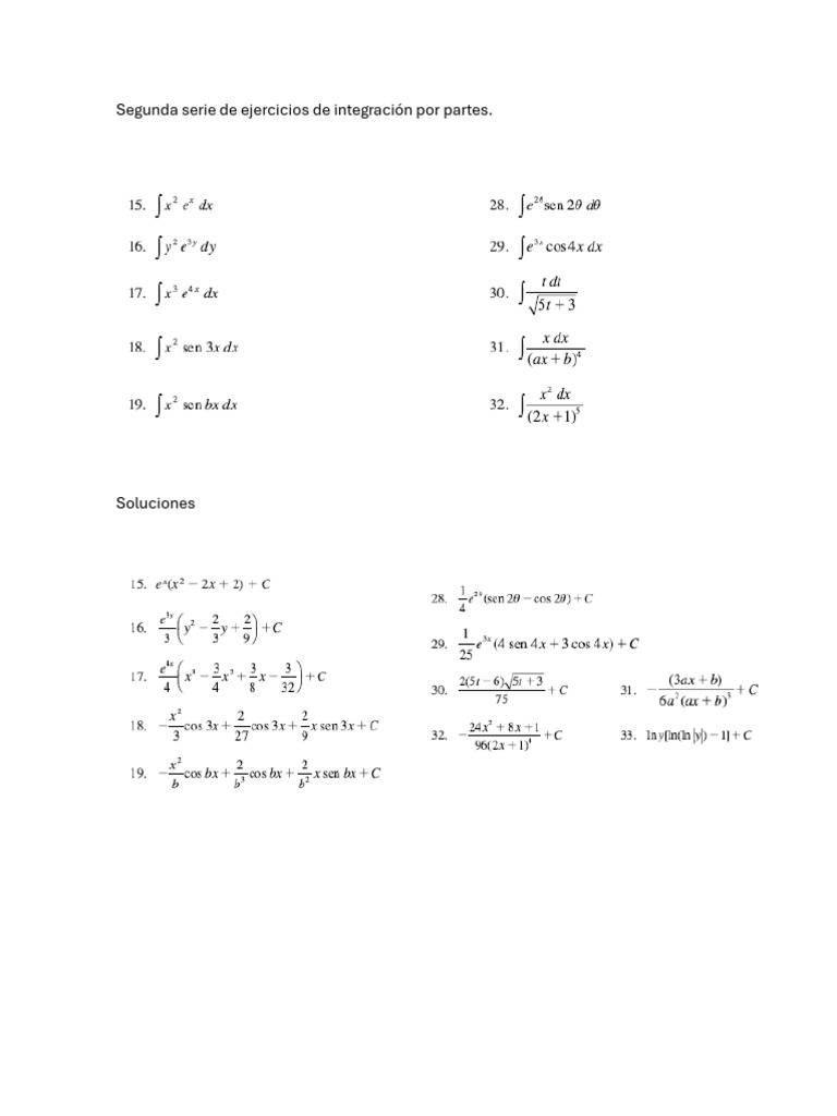Integración Por Partes 2a Serie de Ejercicios | PDF