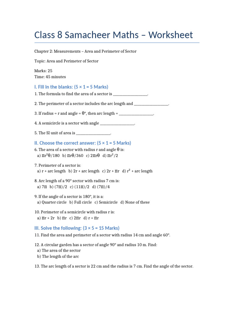 Class8 Ch2 Sector Worksheet | PDF