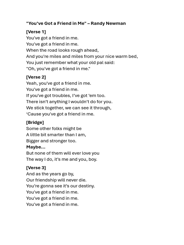 "You've Got a Friend in Me Lyrics" | PDF