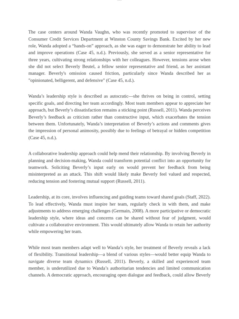 Wanda Vaughn's Leadership Challenges | PDF | Leadership | Behavioural ...