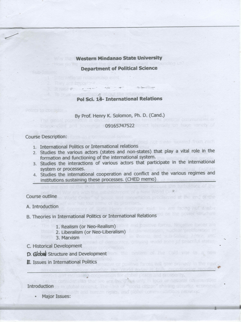 International Relations Course Outline | PDF