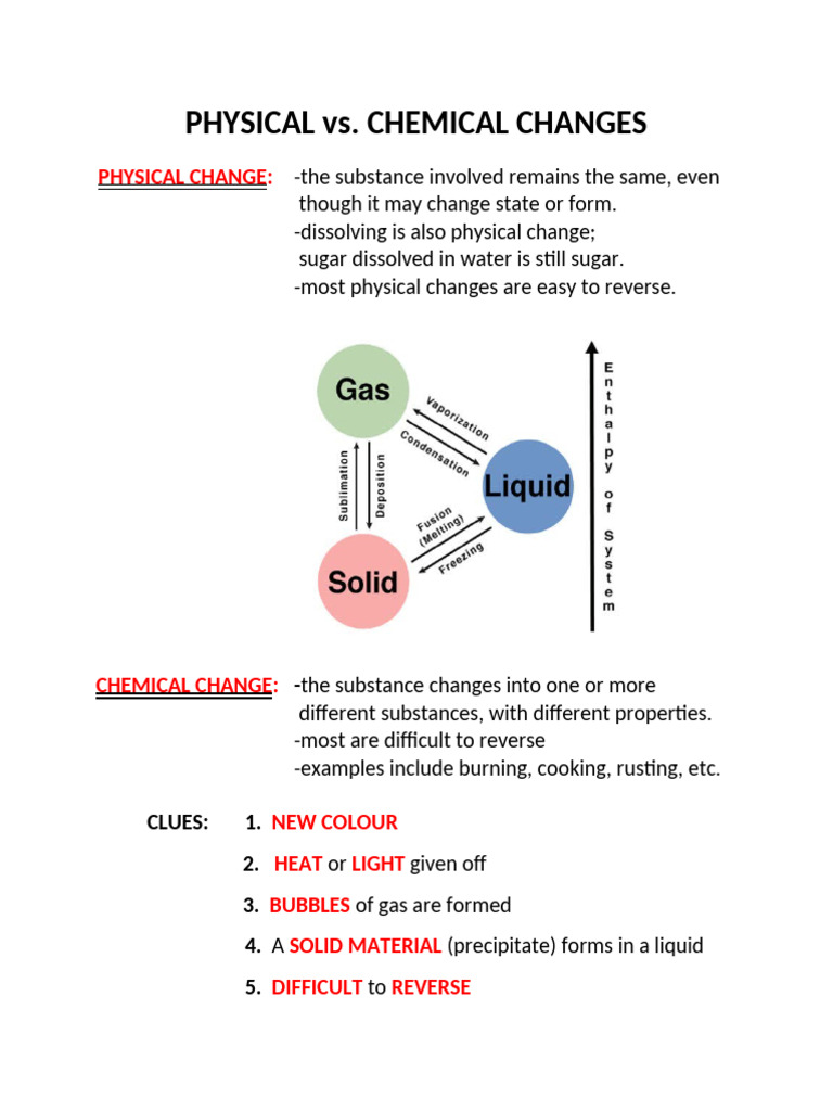 Note 5.1B - Physical Vs Chemical Changes | PDF