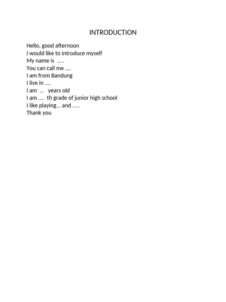 Personal Introduction for Junior High School | PDF
