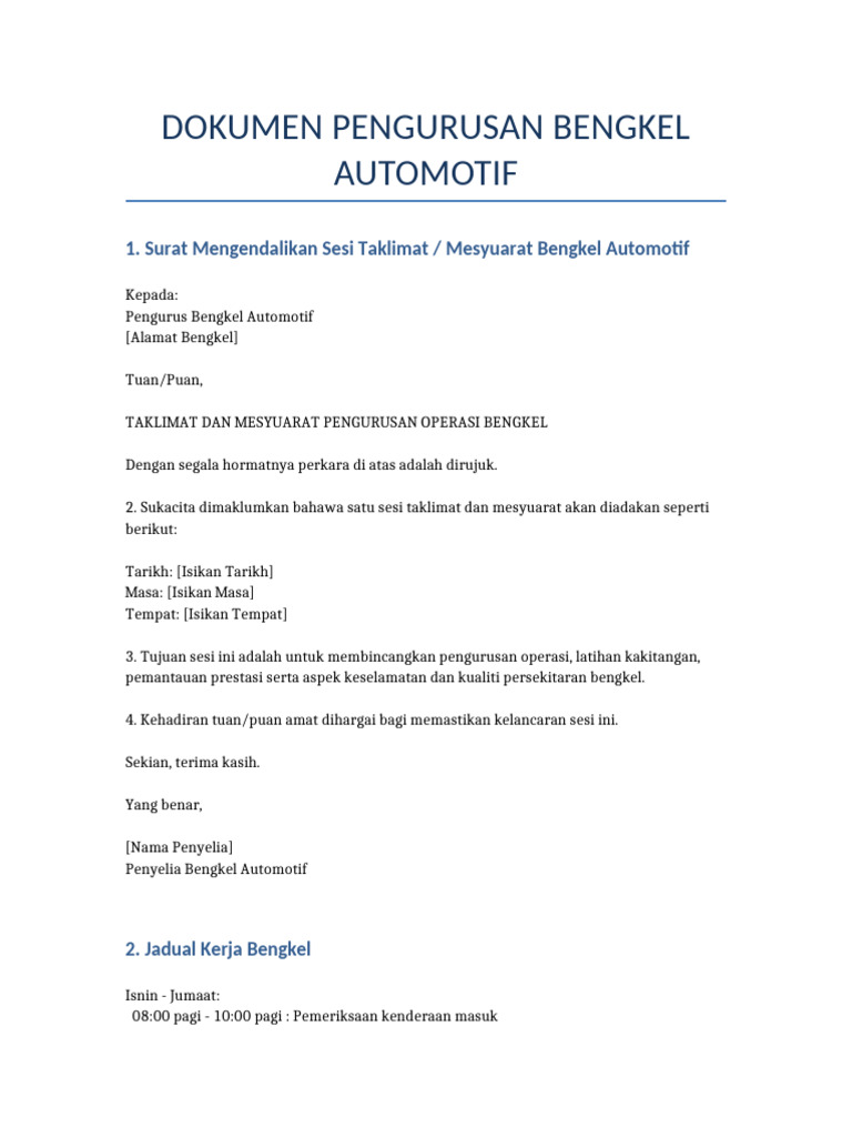 Dokumen Pengurusan Bengkel Automotif v2 | PDF