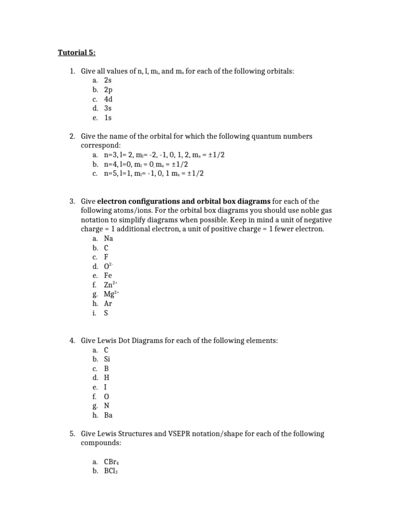 Chemistry 1R03 Tutorial 6 | PDF