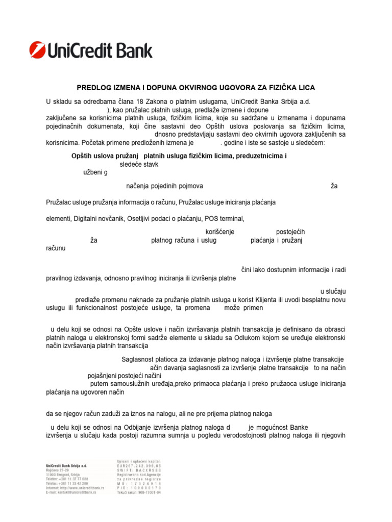 Predlog Izmena I Dopuna Okvirnog Ugovora Za Fizicka Lica I Poljoprivrednike | PDF