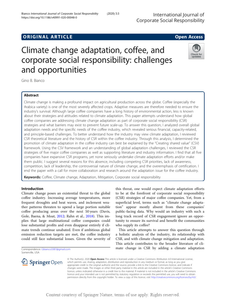 Climate Change Adaptation Coffee and Corporate Soc | PDF | Corporate ...