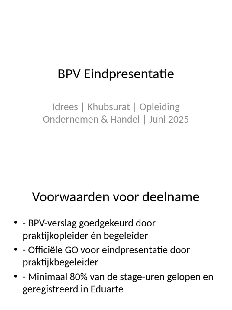 BPV Eindpresentatie Khubsurat Nieuw | PDF