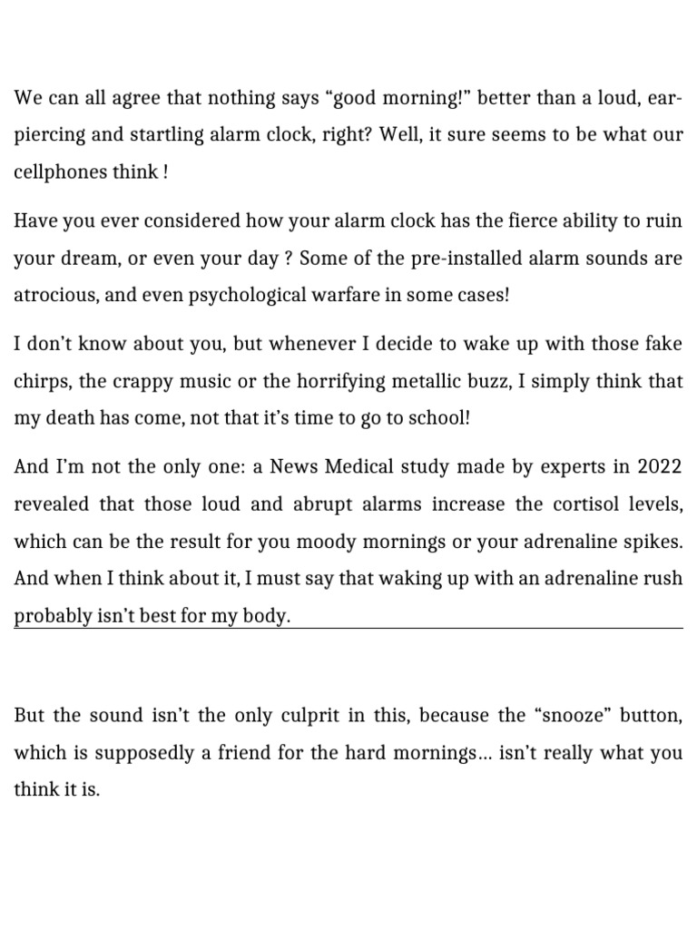 Wake Up Alarm Clock Essay | PDF | Sleep | Determinants Of Health