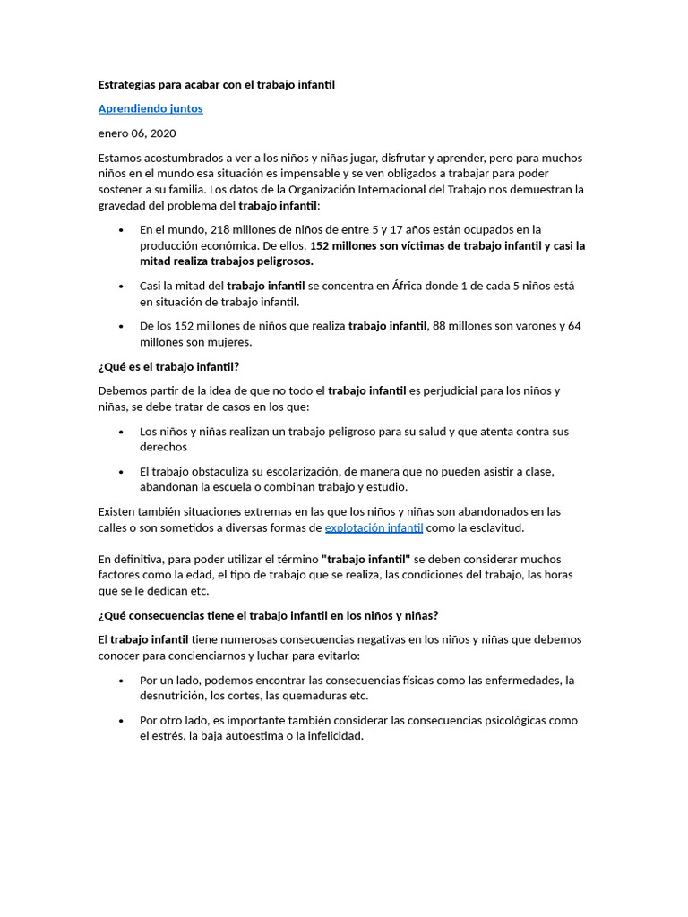 Estrategias para Acabar Con El Trabajo Infantil | PDF | Trabajo ...