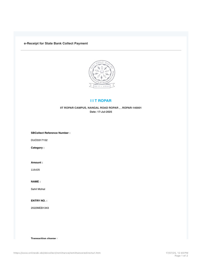 TUT Tuition Fee Payment Receipt 2025 | PDF
