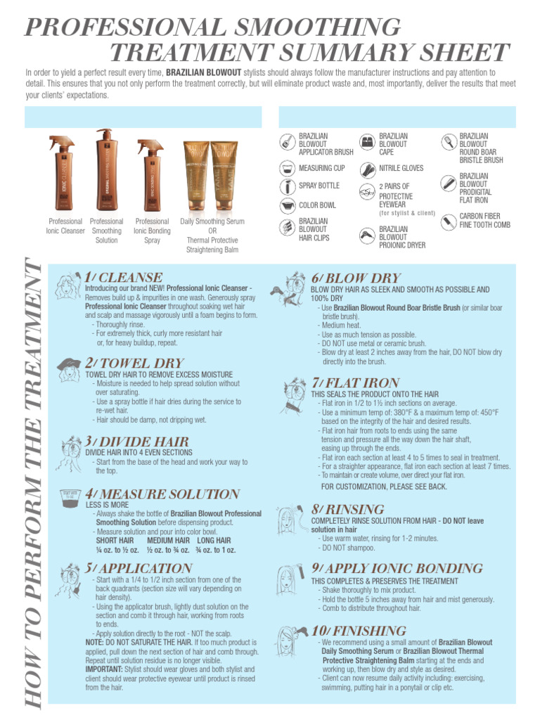 Brazilian Blowout Professional Smoothing Treatment Summary Sheet | PDF ...