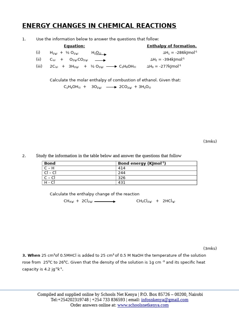 Energy Changes Questions | PDF | Branches Of Thermodynamics ...