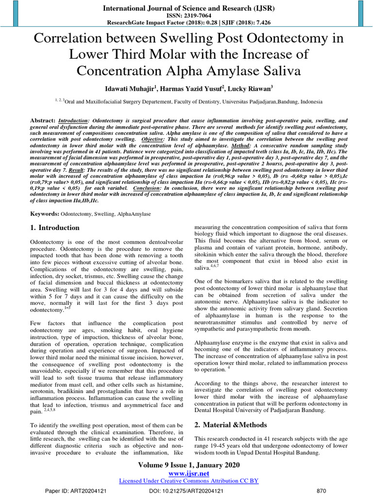 Odontectomy Swelling and Alpha Amylase Correlation | PDF | Dentistry ...