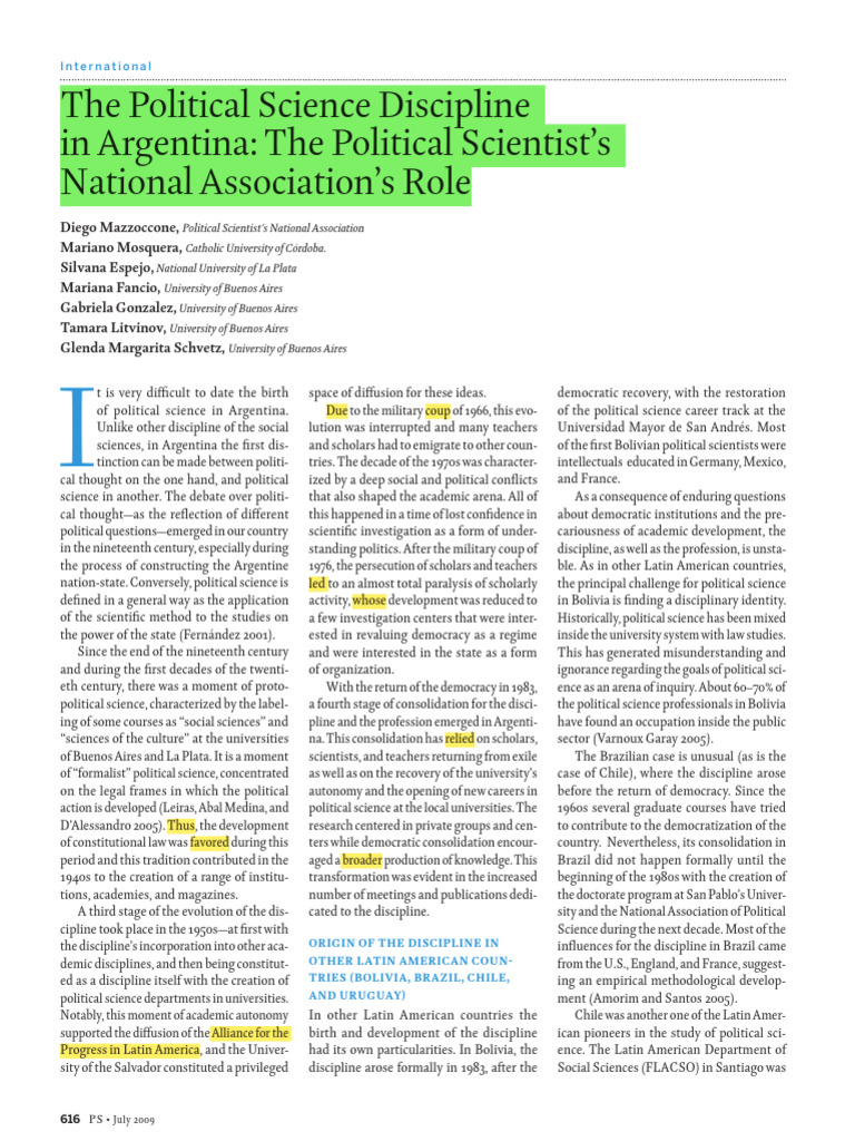 Political Science Discipline in Argentina | PDF | Science | Chile