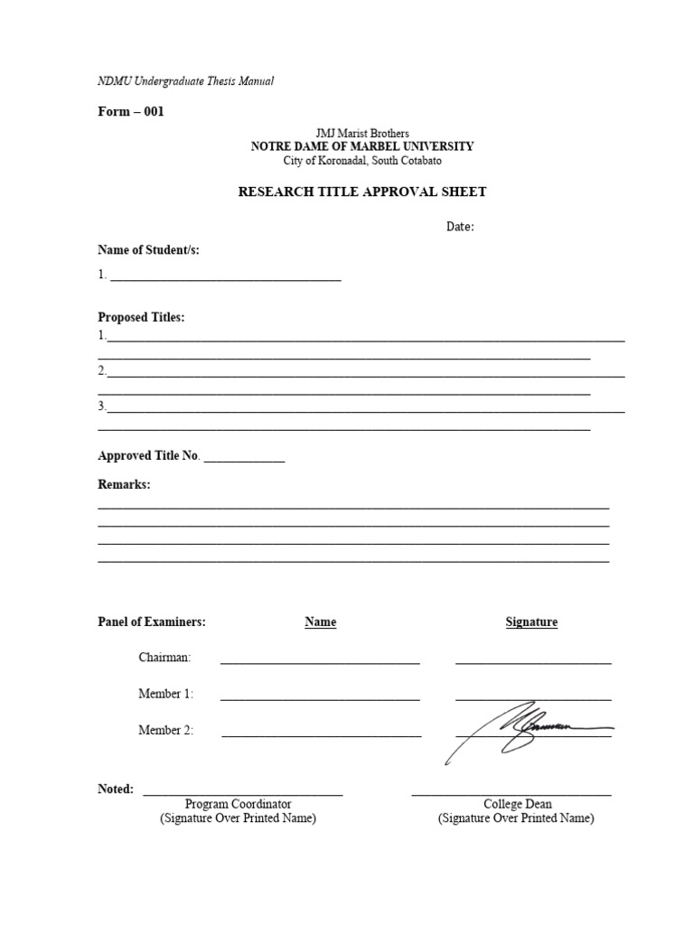 NDMU Thesis Title Approval Form | PDF