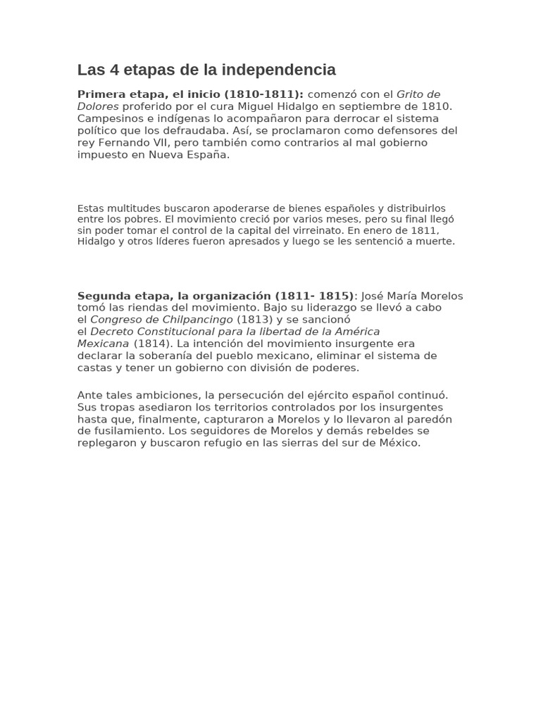 Etapas de la Independencia Mexicana | PDF