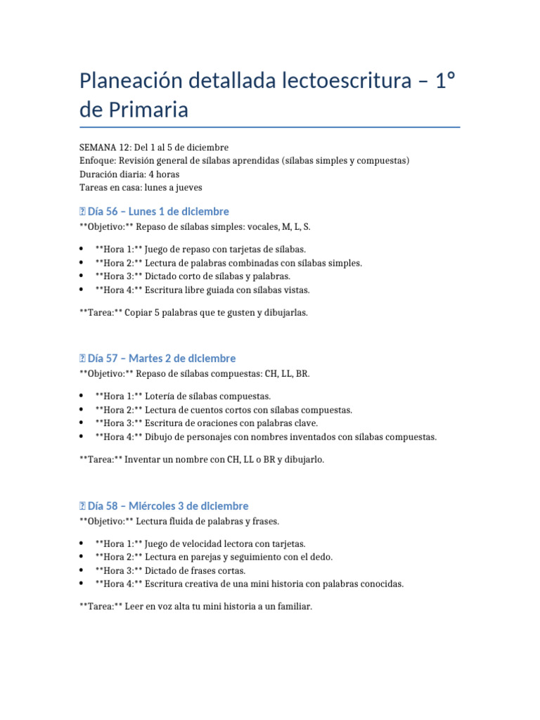 Planeacion Lectoescritura Semana12 | PDF