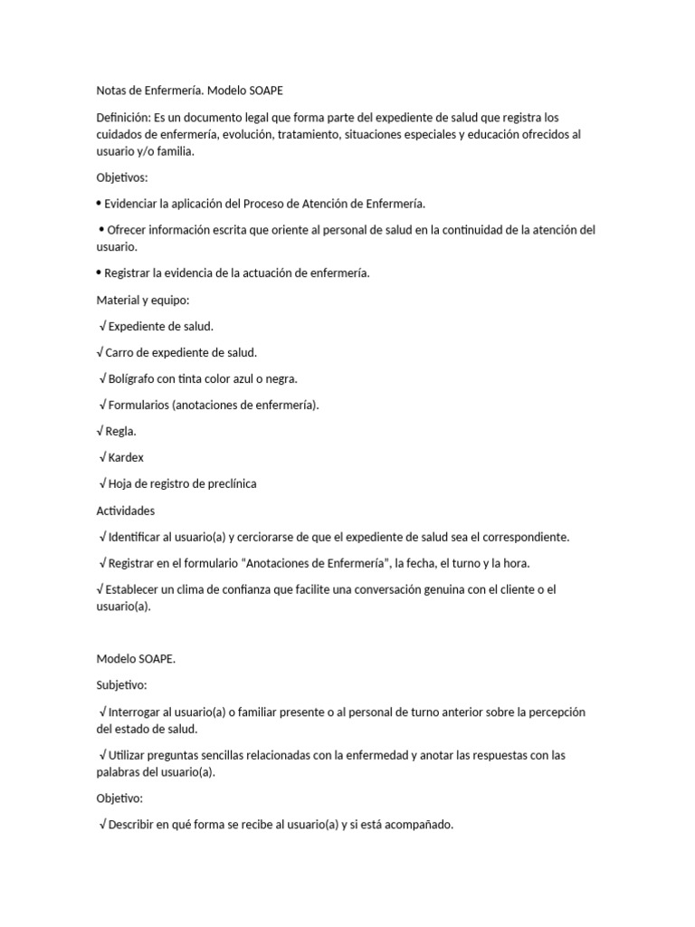 Modelo SOAPE en Notas de Enfermería | PDF | Enfermería | Sicología