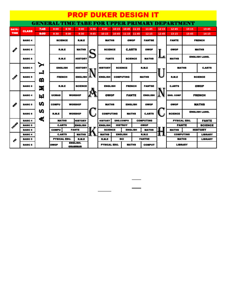 Upper Primary Class Schedule Overview | PDF