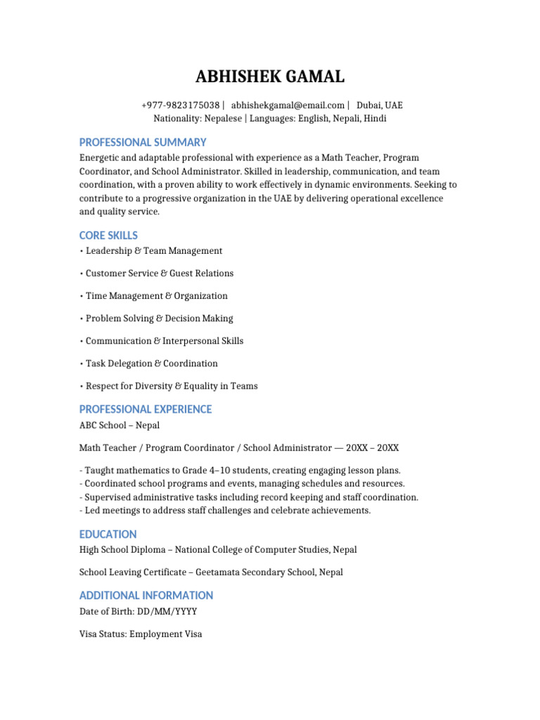 ? Download Abhishek Gamal UAE CV Updated | PDF