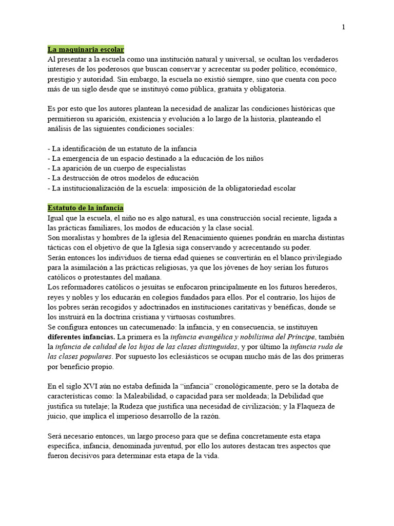 1 MI RESUMEN. La Maquinaria Escolar | PDF | Escuelas | Iglesia Católica