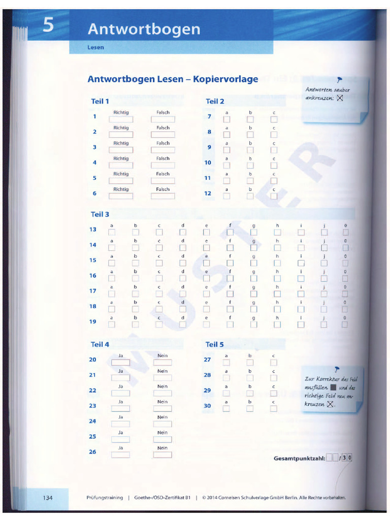 Model 4 B1 Antwortbogen | PDF