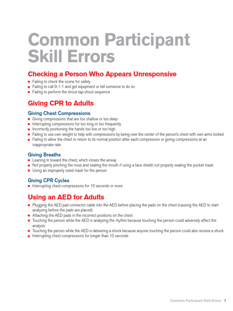 Common Participant Skill Errors-4 | PDF | Cardiopulmonary Resuscitation ...