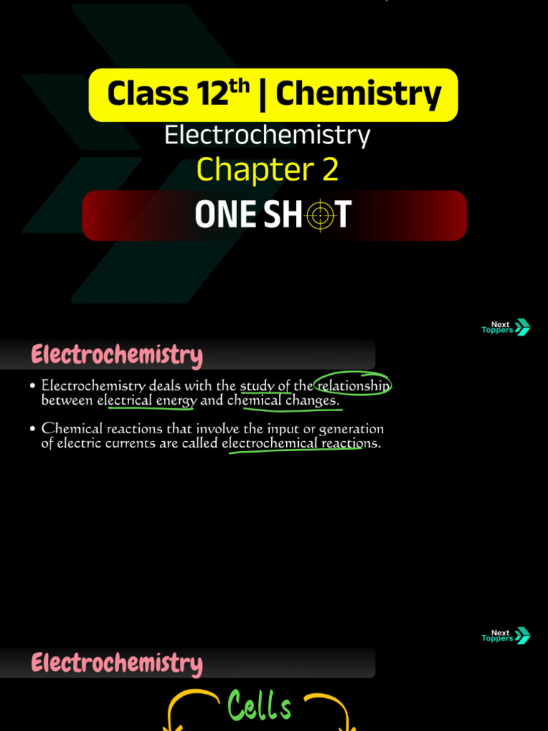 Class 12th - Chemistry Electrochemistry Chapter 2 One Shot | PDF