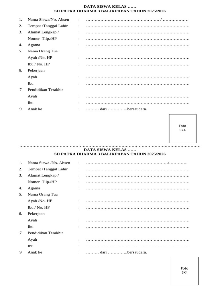 Blanko Data Siswa | PDF