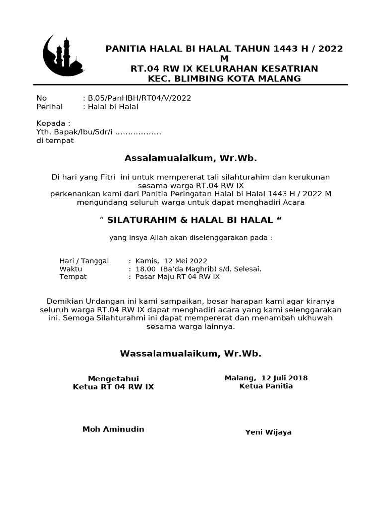 Undangan Halal Bi Halal RT 04 RW IX Malang | PDF