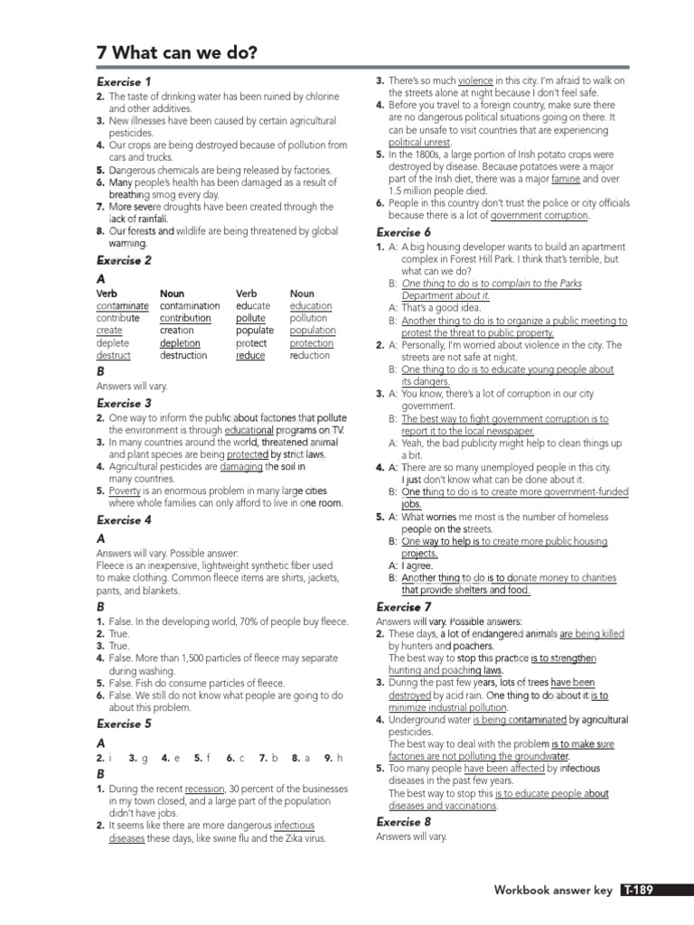 Interchange Level 3 Intermediate A Unit 7 and 8 Workbook Answer Keys ...
