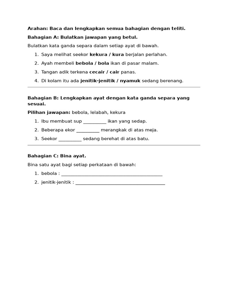 Kata Ganda Separa Tahun 2 | PDF