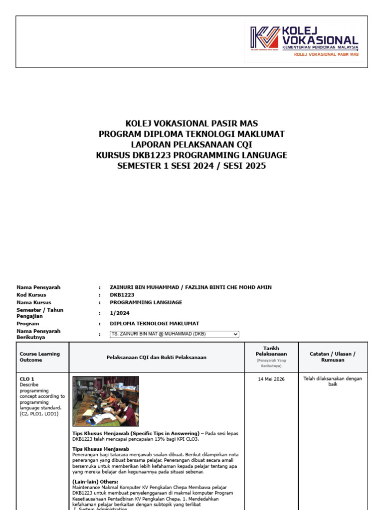 Laporan Pelaksanaan CQI | PDF