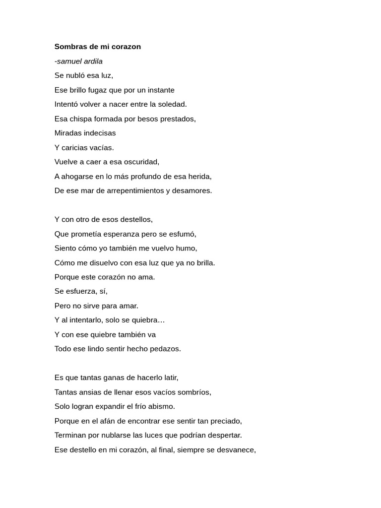 Sombras de Mi Corazon-Poema | PDF