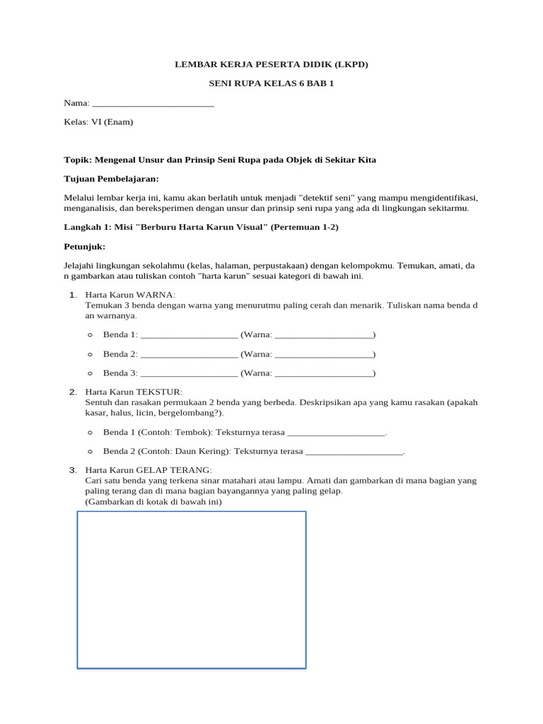 Lkpd Seni Rupa 6 Bab 1 | PDF