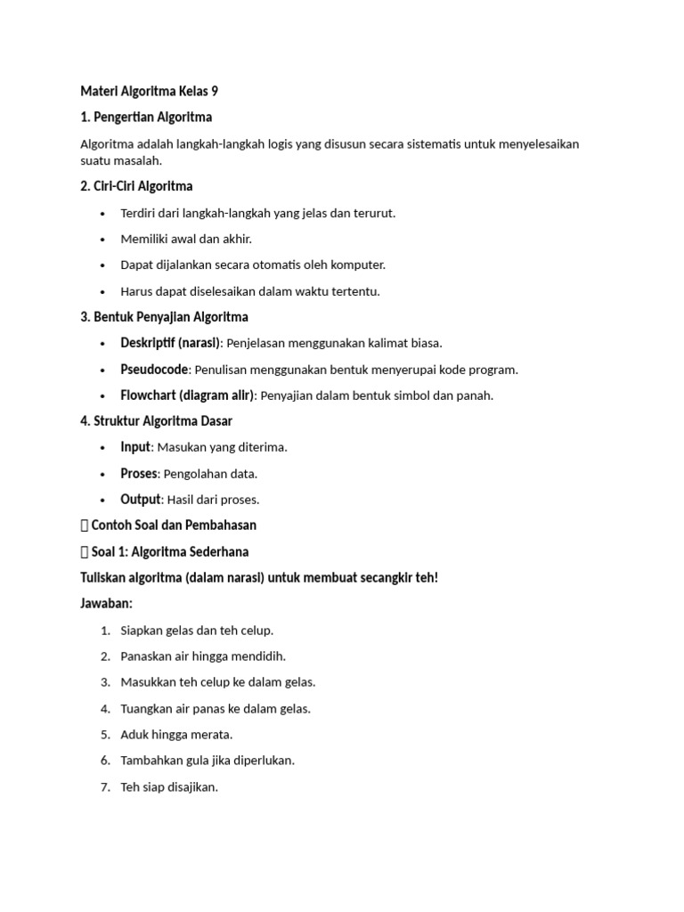 Materi Algoritma Kelas 9 | PDF