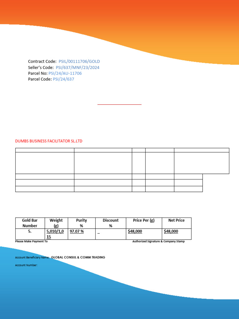 Gold Bars Proforma Invoice - $240,000 | PDF | Invoice | Financial Services